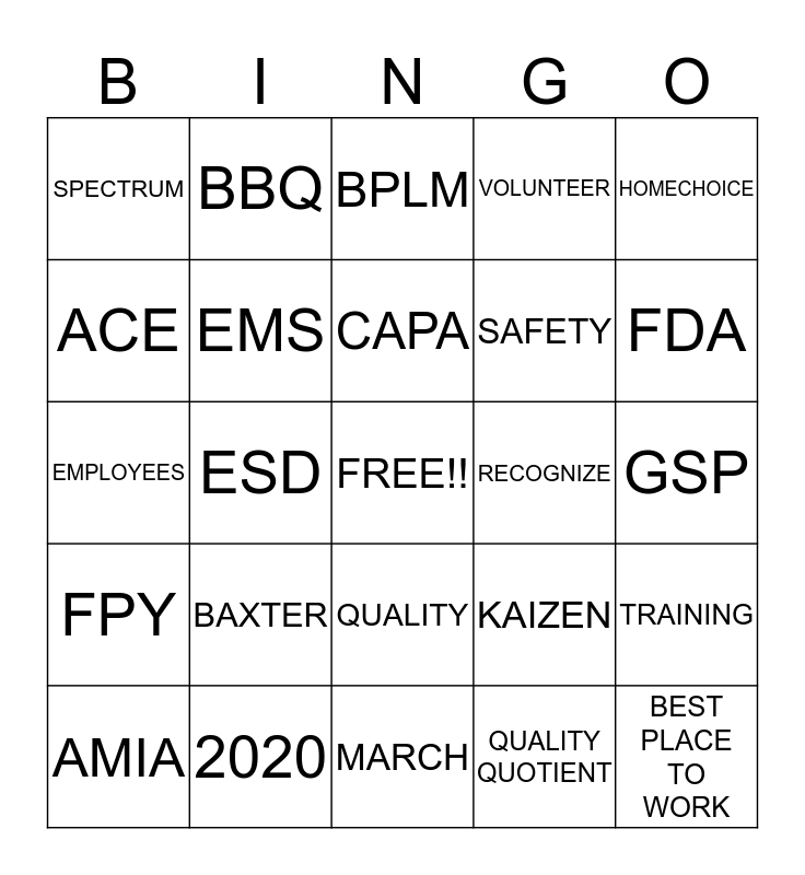 BAXTER BINGO Card