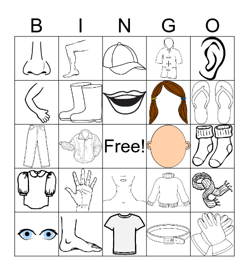Body Parts and Clothes Bingo Card