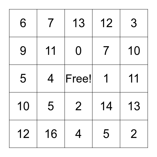 16 Fact Family Bingo Card
