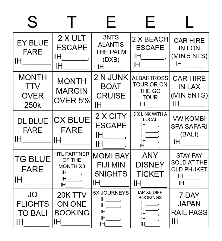 STEEL BINGO! Bingo Card
