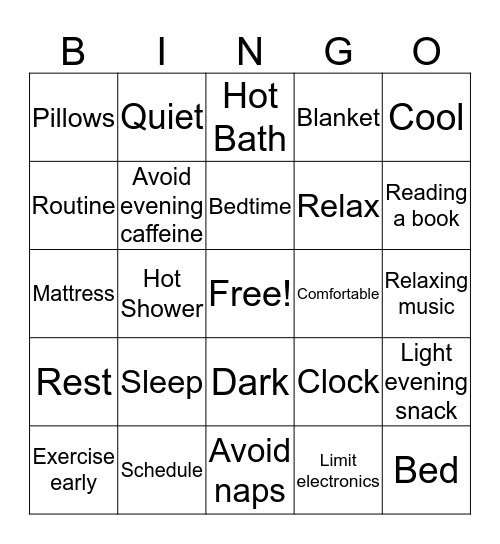 Sleep Bingo Card