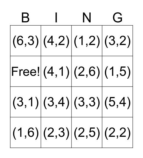 Graphing Bingo Card