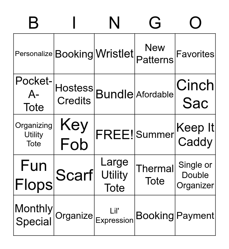Thirty One Bingo Card