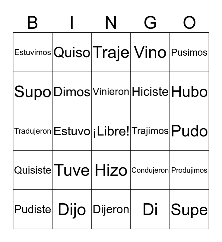 EL BINGO DE LOS VERBOS!