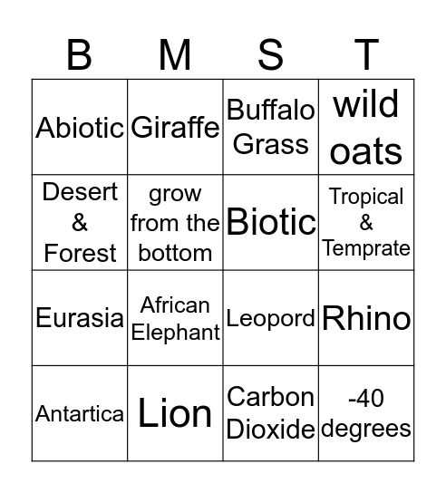 The grasslands Bingo Card