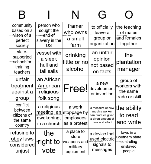 Civil War Bingo Bingo Card