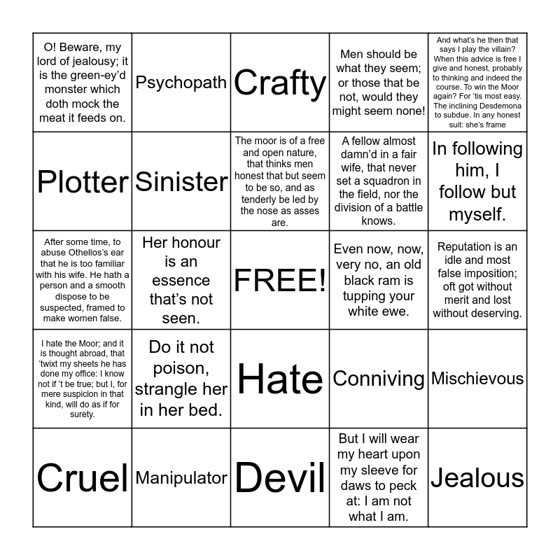 IAGO Bingo Card