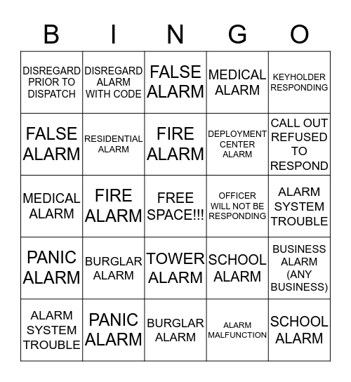 ALARM ROOM BINGO Card