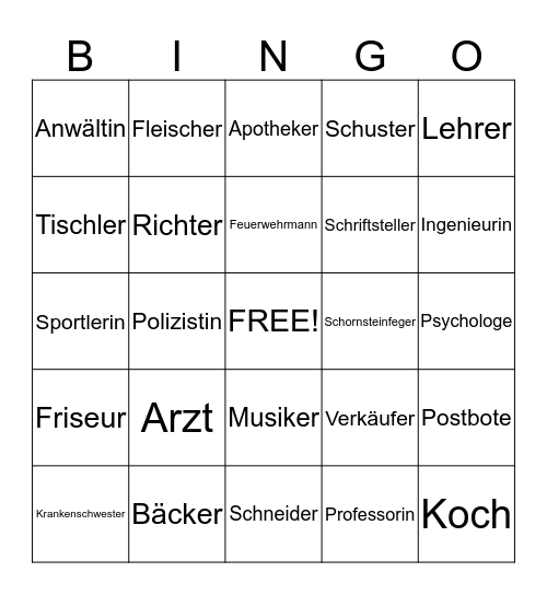 Berufe Bingo Card
