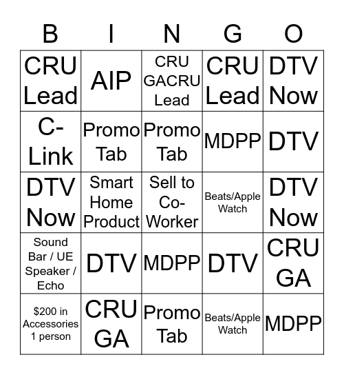 Team Outing Bingo Card