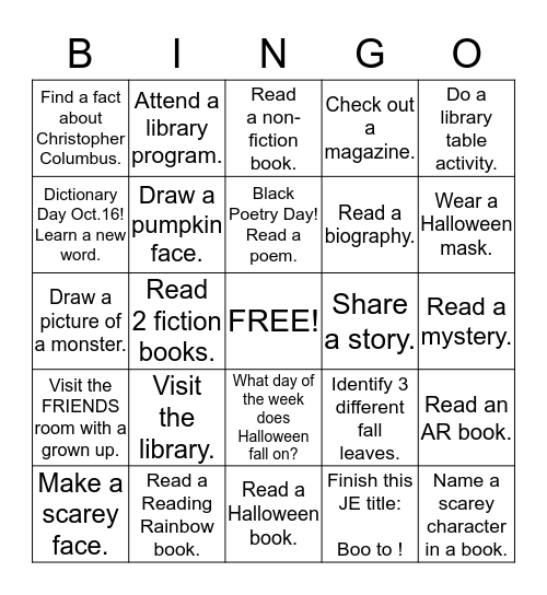 OCTOBER Bingo Card