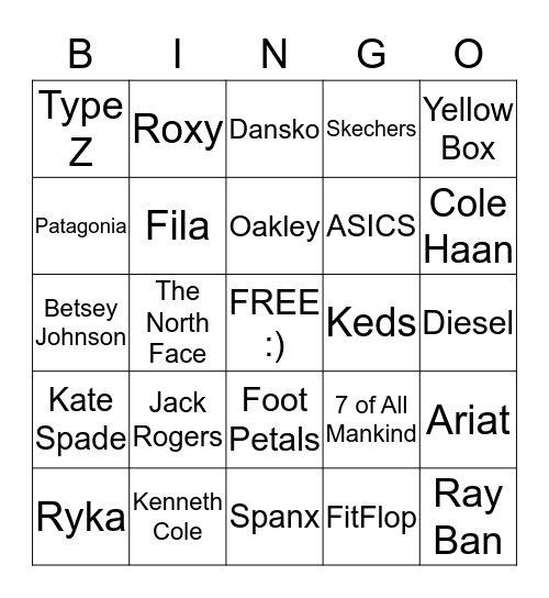 Brand BINGO! Bingo Card