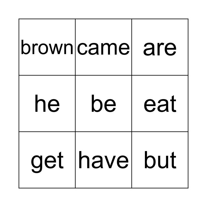 Primer Game 1 Bingo Card