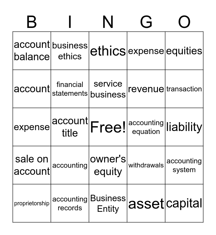 Accounting Ch 1 Bingo Card