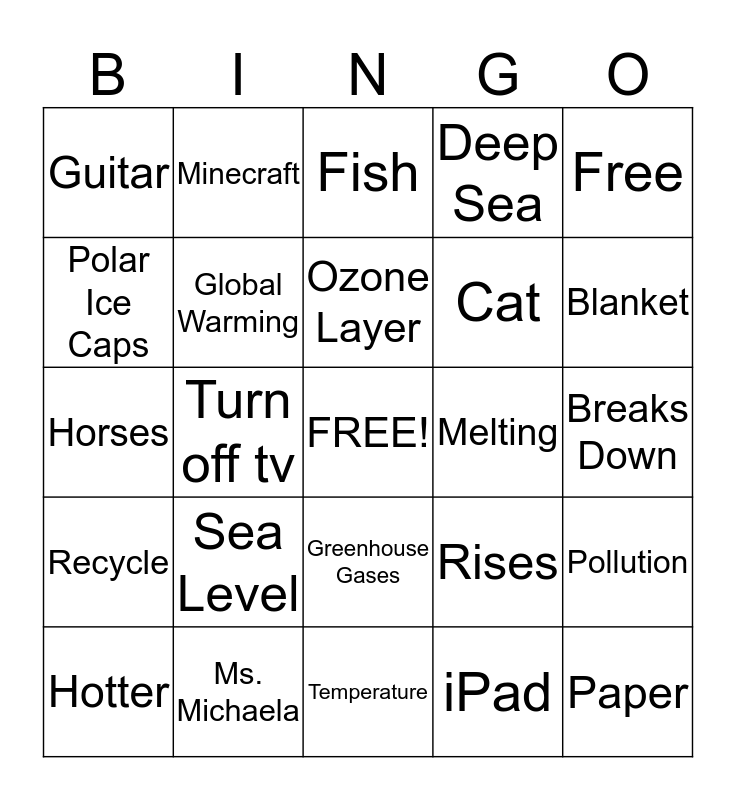 Global Warming Bingo Card