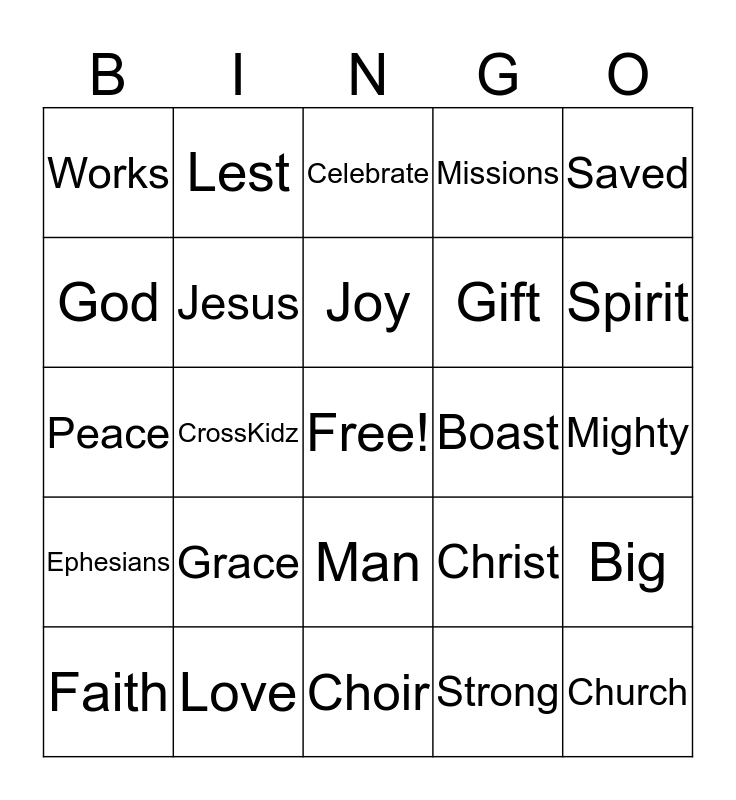 God's Grace Bingo Card