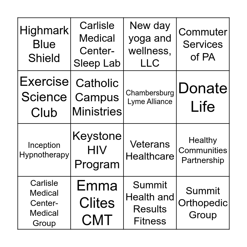 Wellness Fair BINGO Bingo Card