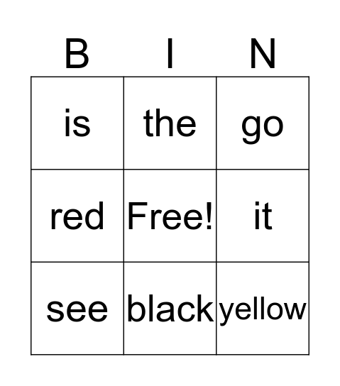 Red Words Bingo Card