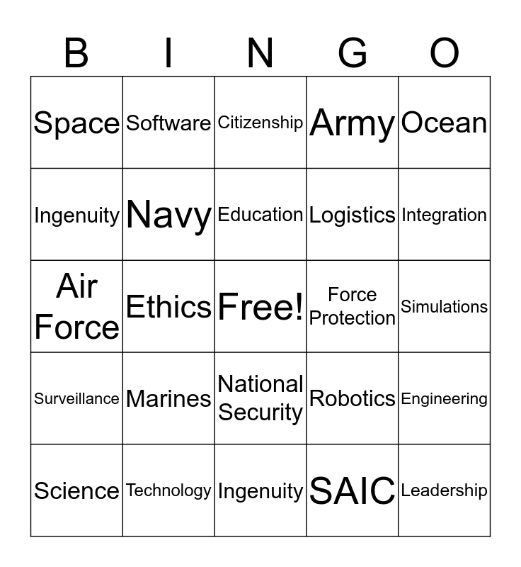 SAIC Bingo Card