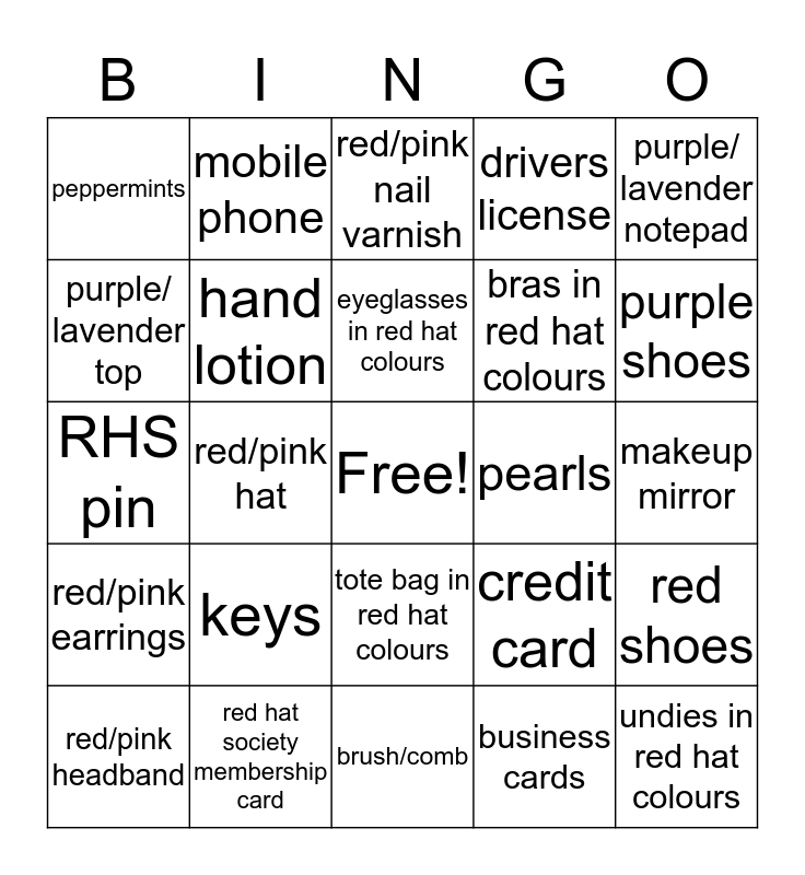 Red Hat Bingo Card