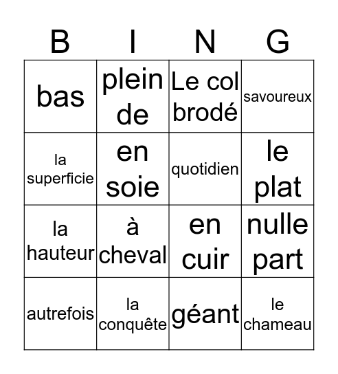Vocabulaire chapitre 5 Bingo Card