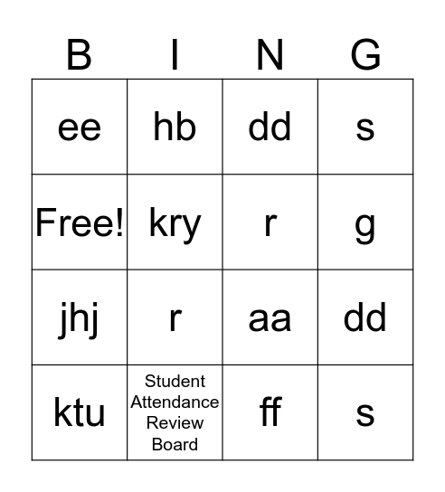 Attendance Bingo Card