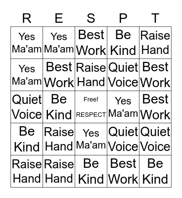 Respect Bingo Cards on Bingo Baker