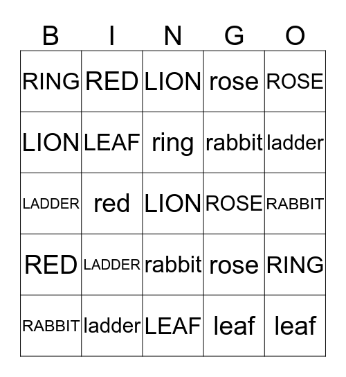 L l Bingo Card