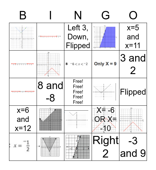 Absolute Value Bingo Card