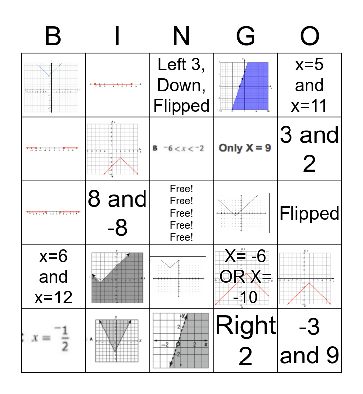 Absolute Value Bingo Card
