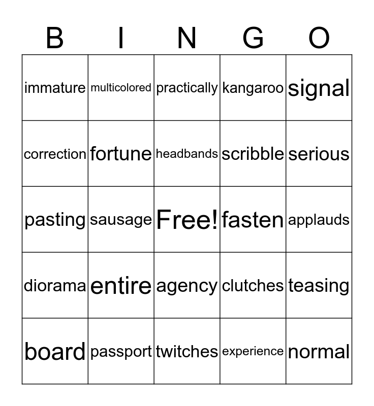 Amber Brown is Not A Crayon Bingo Card