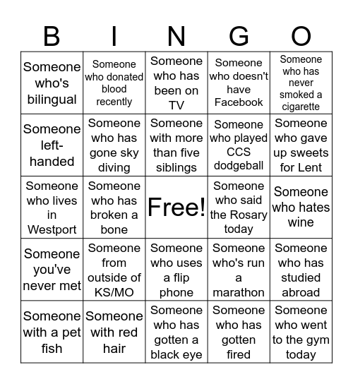Human Bingo! Bingo Card