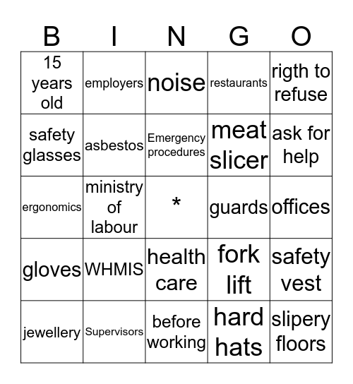 Workplace Safety Bingo Card
