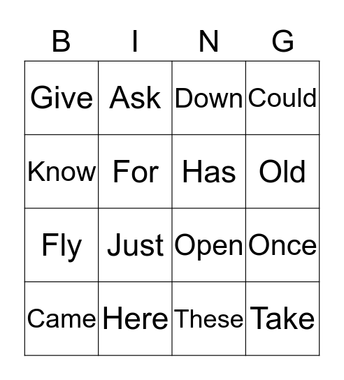 Sight Words Bingo Card