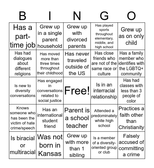 Diversity Bingo Card Diversity Bingo Card