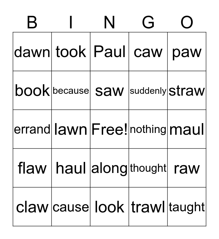 -AW, -AU Bingo Card
