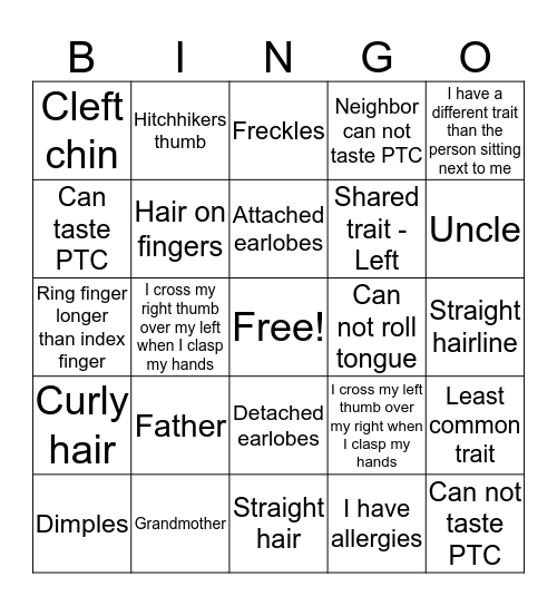 Inventory of Traits Bingo Card