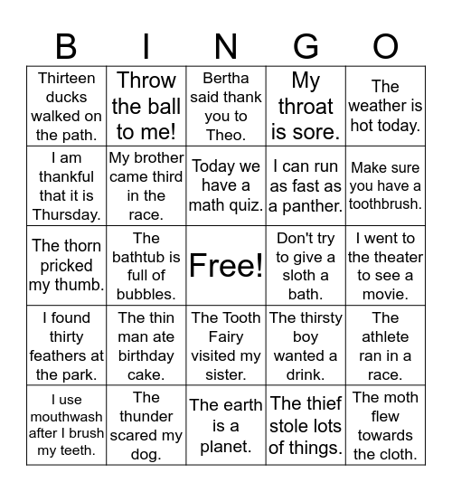 /th/ Sentence BINGO Card