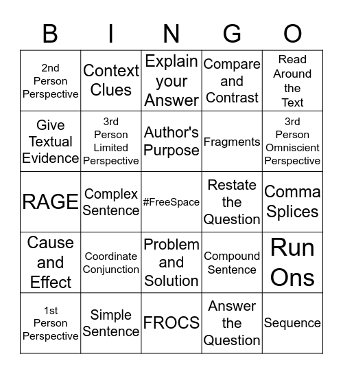 Review Game Example Bingo! Bingo Card