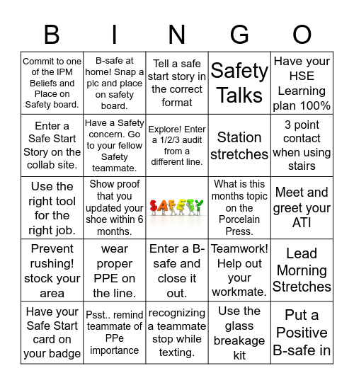 SAFETY Bingo Card