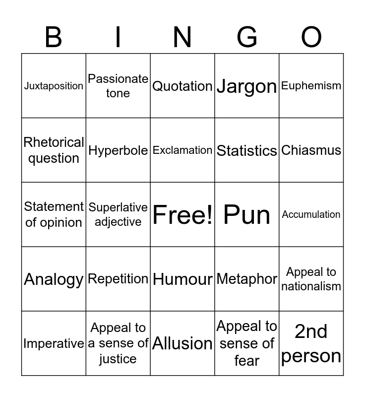 Persuasive Devices Bingo Card Persuasive Devices Bingo Card