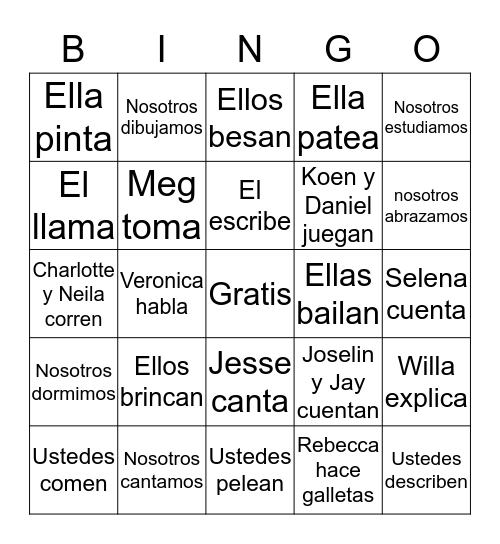 los verbos y pronombres Bingo Card