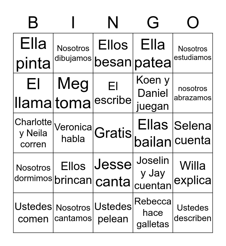 los verbos y pronombres Bingo Card