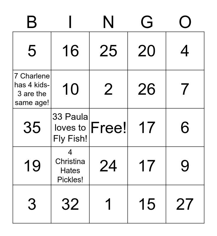 Fun Facts Bingo Card