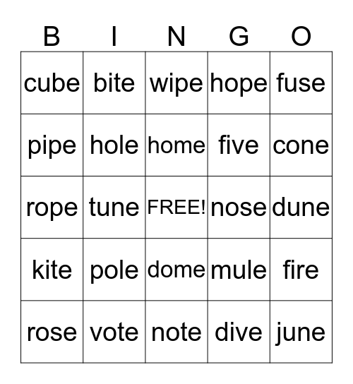 LONG VOWELS Bingo Card