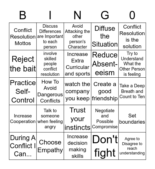 Conflict Resolution Bingo Card
