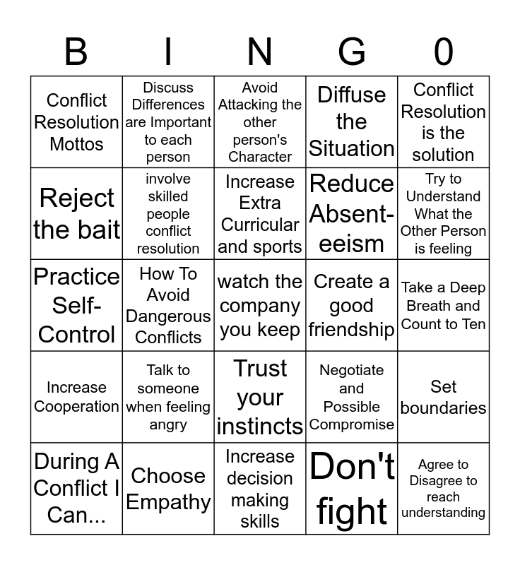Conflict Resolution Bingo Card