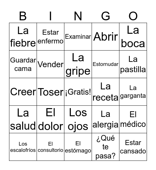 La salud Bingo Card