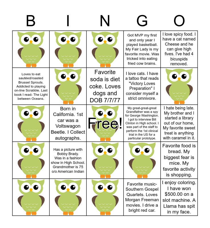 Who's Who Bingo Card