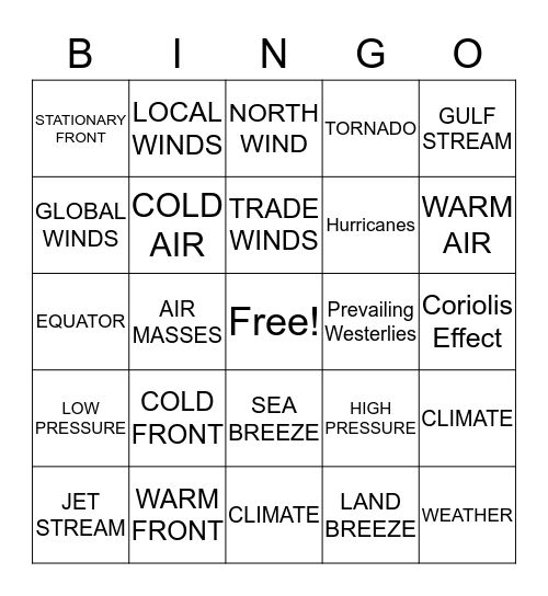Weather Bingo Card